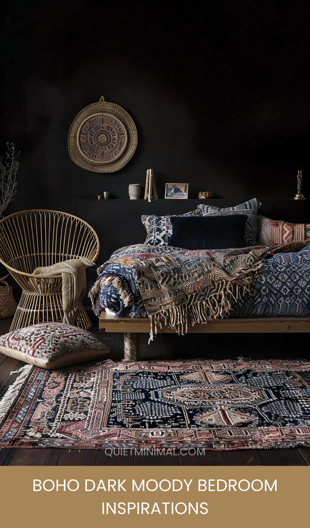 26 Boho Dark Moody Bedroom Inspirations - Quiet Minimal