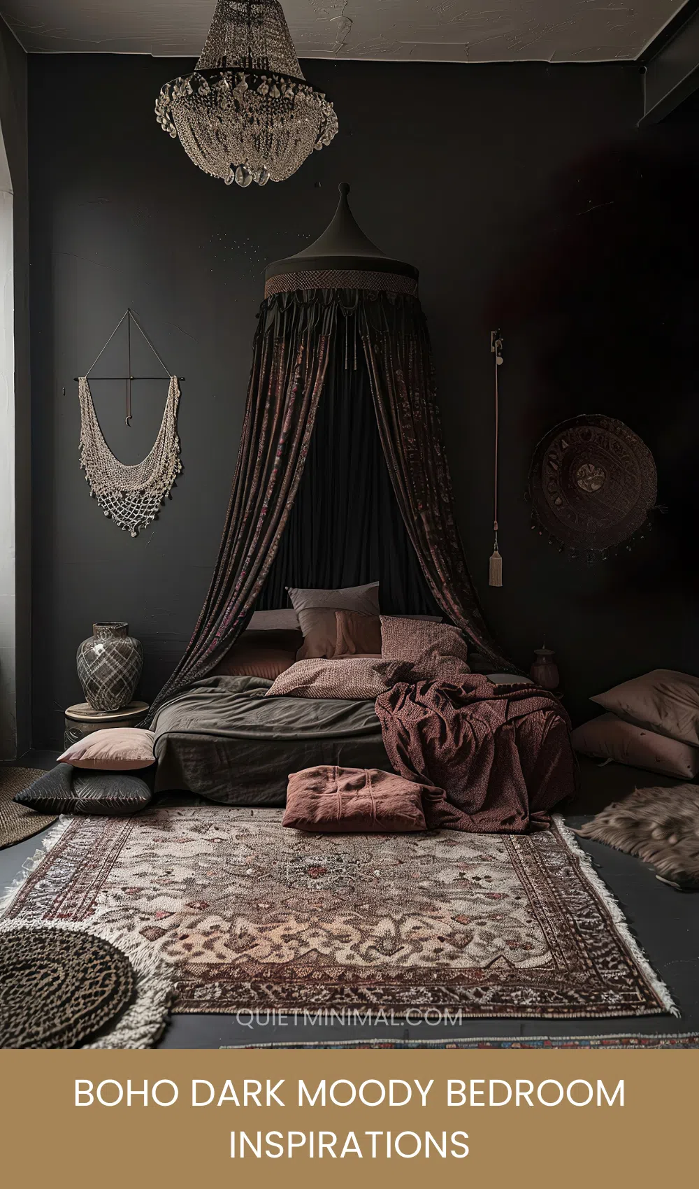 26 Boho Dark Moody Bedroom Inspirations - Quiet Minimal