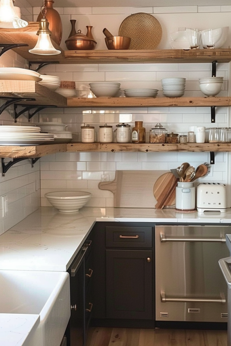 Stylish Storage: Farmhouse Kitchen Floating Shelves - Quiet Minimal