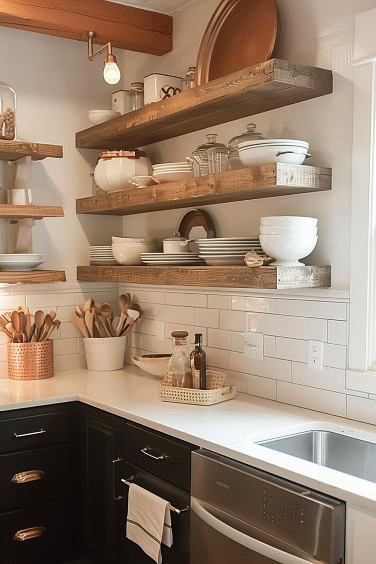 Stylish Storage: Farmhouse Kitchen Floating Shelves - Quiet Minimal