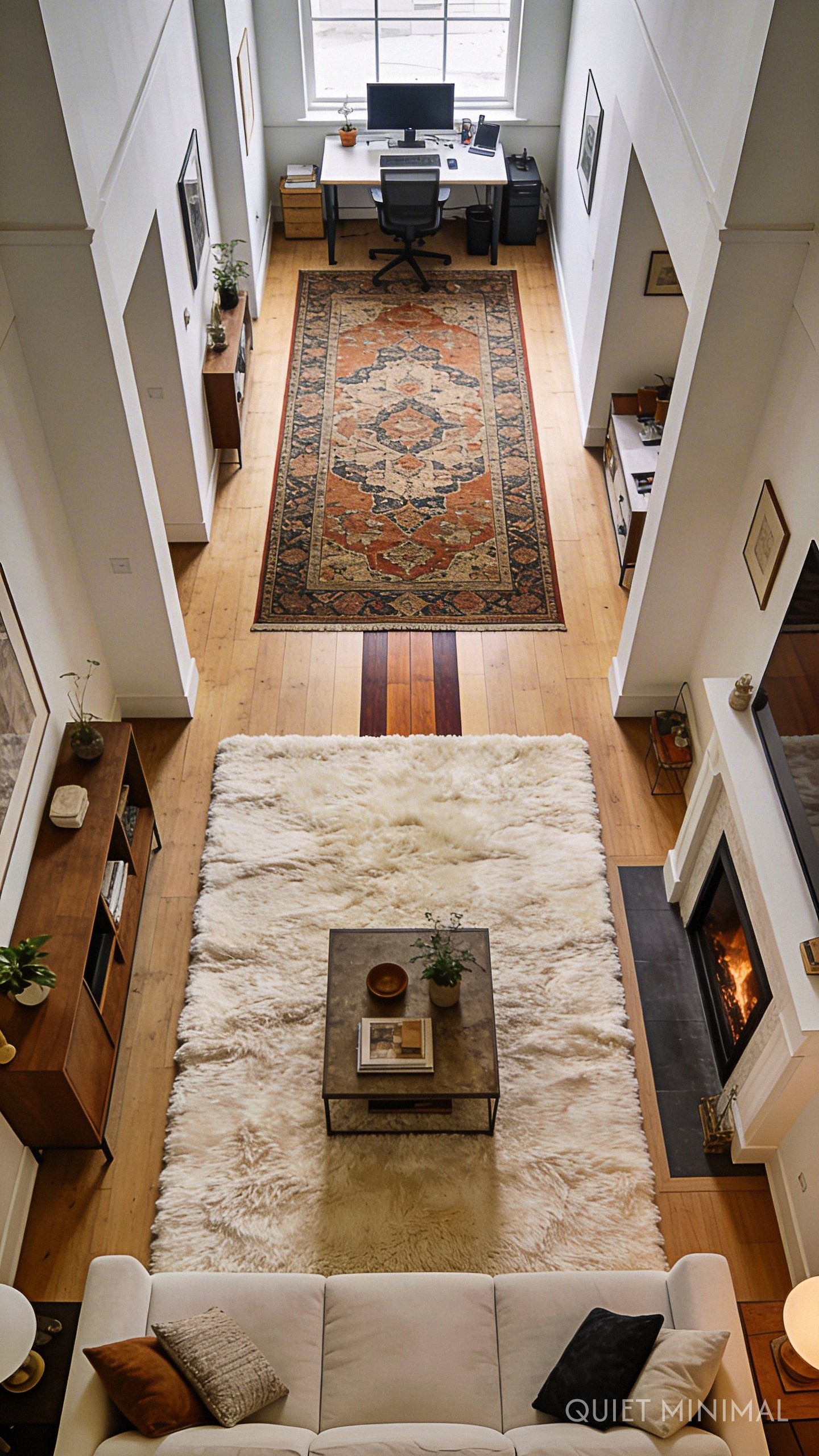How To Zone Long Living Room Layout With Fireplace Properly? - Quiet ...