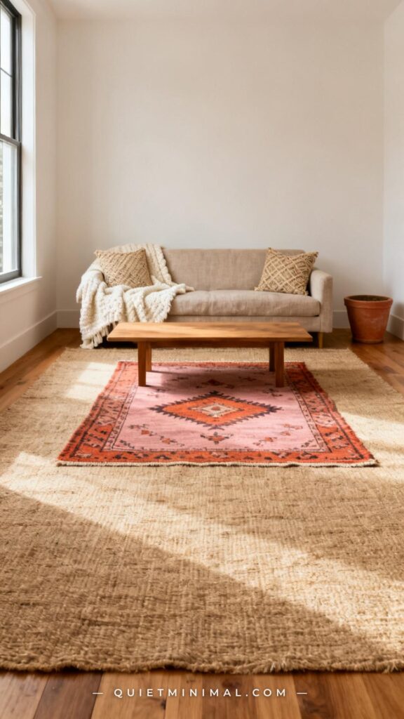 10 Bohemian Rug Layering Ideas for a Neutral Living Room - Quiet Minimal