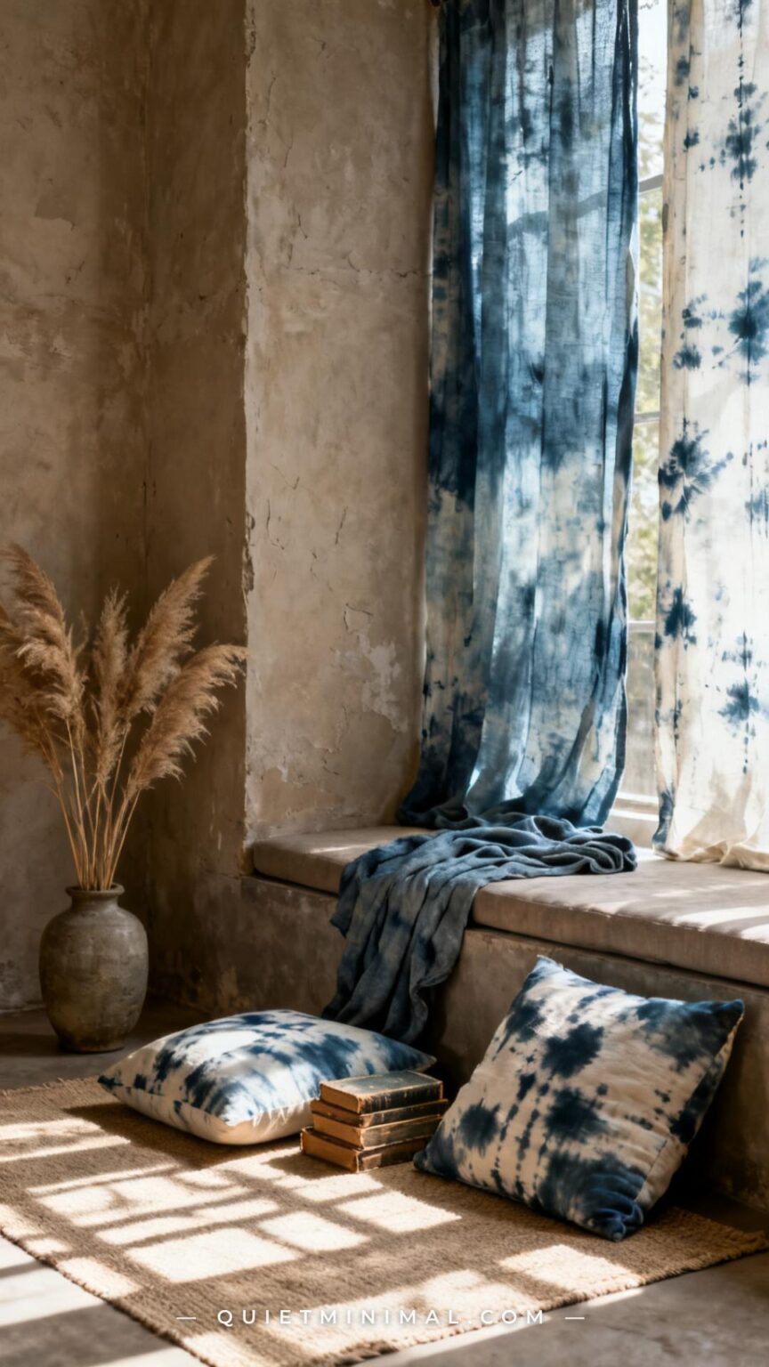 14 Aged Indigo Shibori Textile Ideas for Wabi-Sabi Rooms (Curtains ...