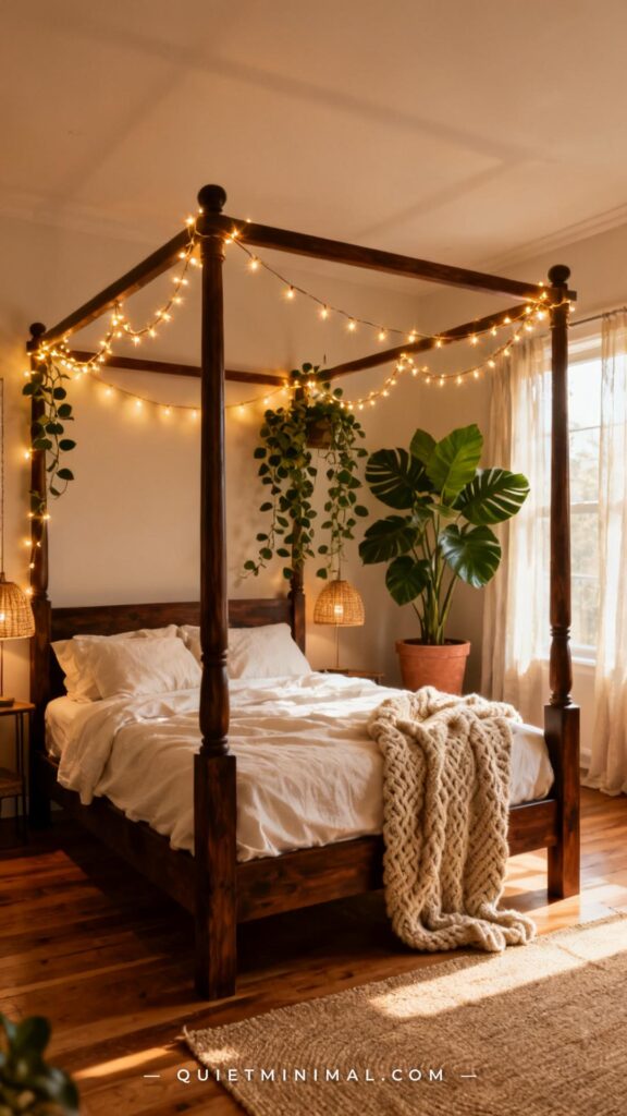 11 Dreamy Bedroom Ideas with a Four Poster Bed, Fairy Lights, and ...