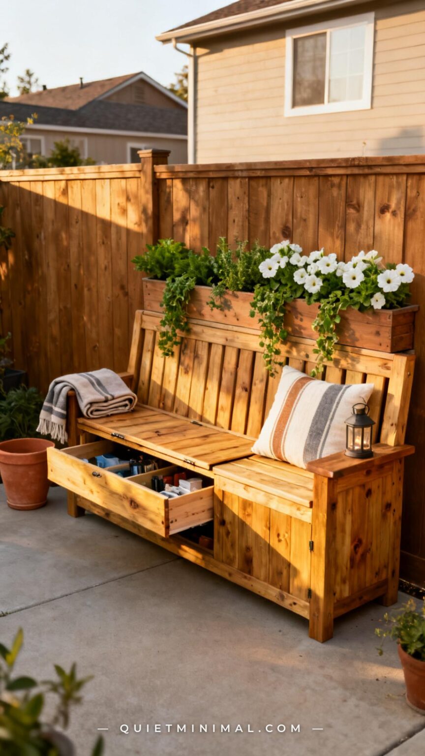 12 Outdoor Bench Ideas With Storage, Built-In Planter, and Cushion for ...