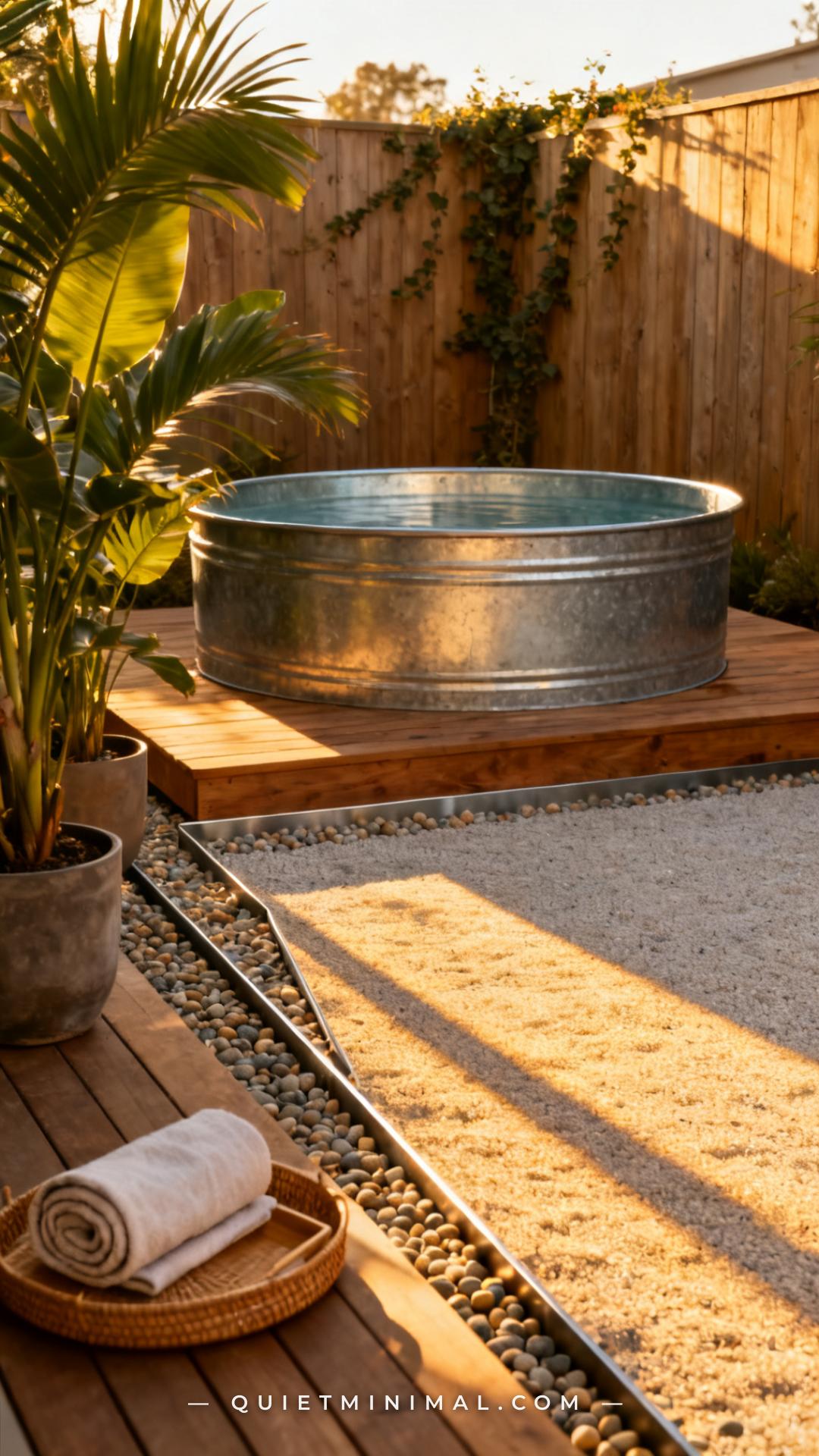 13 Stock Tank Pool Ideas With Gravel Surround and Wood Deck Platform ...