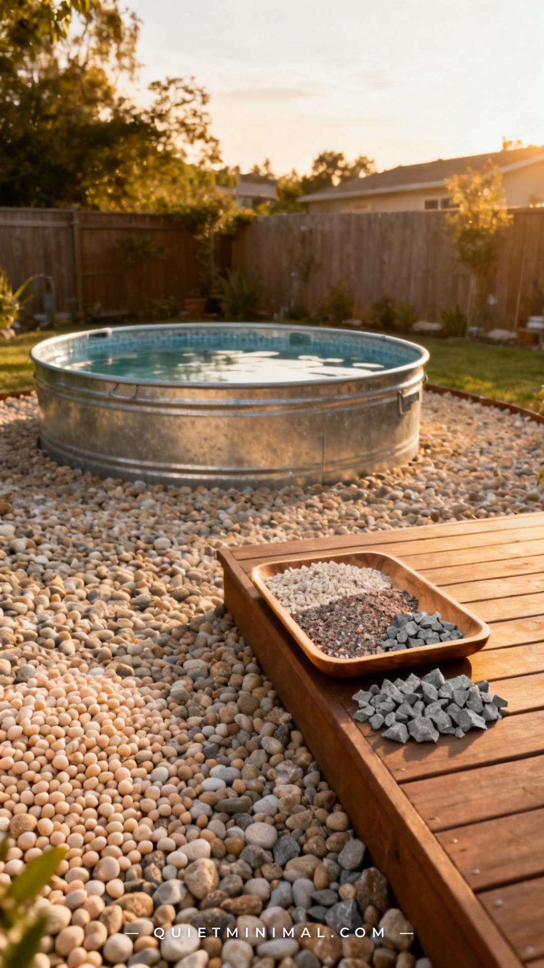 13 Stock Tank Pool Ideas With Gravel Surround and Wood Deck Platform ...