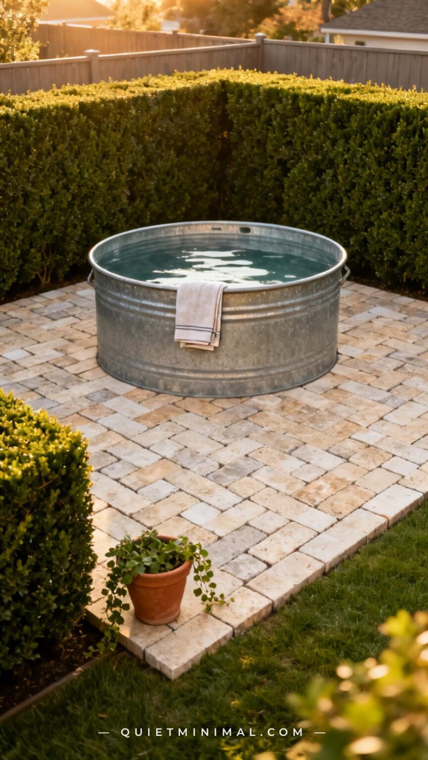 11 Stock Tank Pool Ideas With Stone Pavers and Manicured Hedges That ...